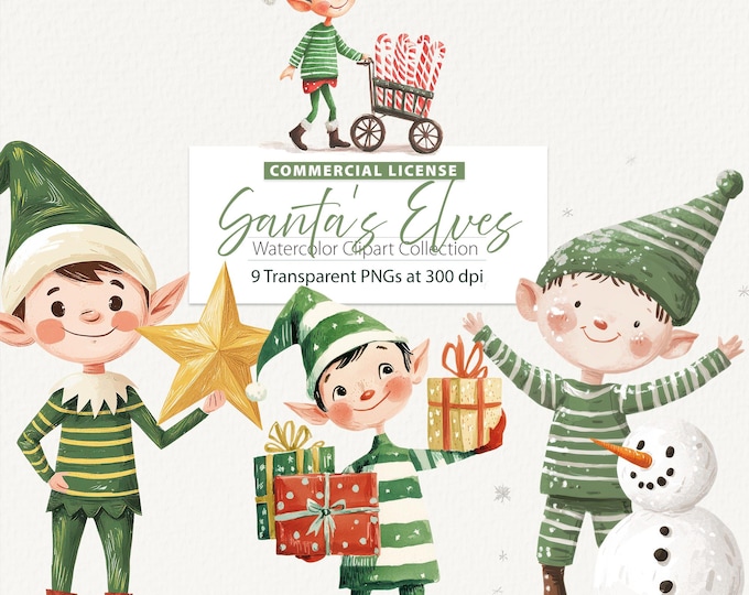 Christmas Elf Boys Clipart, Christmas Elf Watercolor Clipart, Cute Elf ...