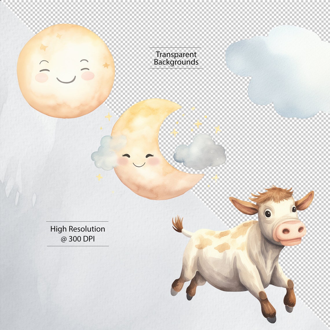 Cow Jumped Over Moon, Fairytale, Nursery Rhymes Png, Rhyme Clipart ...