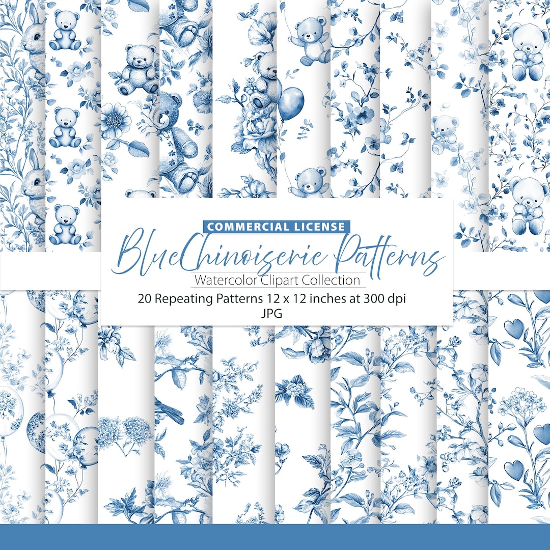 Blue Toile Seamless Pattern, Blue Toile Background, Blue Chinoiserie ...