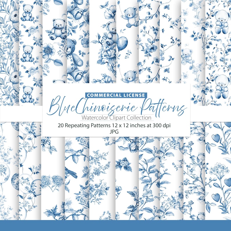 Blue Toile Seamless Pattern, Blue Toile Background, Blue Chinoiserie ...