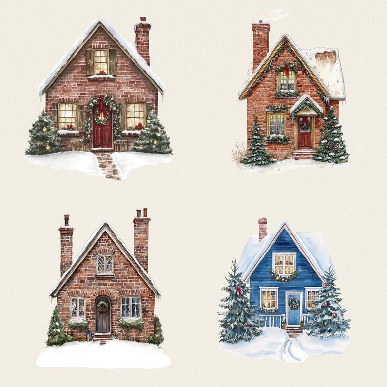 Whimsical Christmas Cottage Clipart, Christmas House, Winter House ...