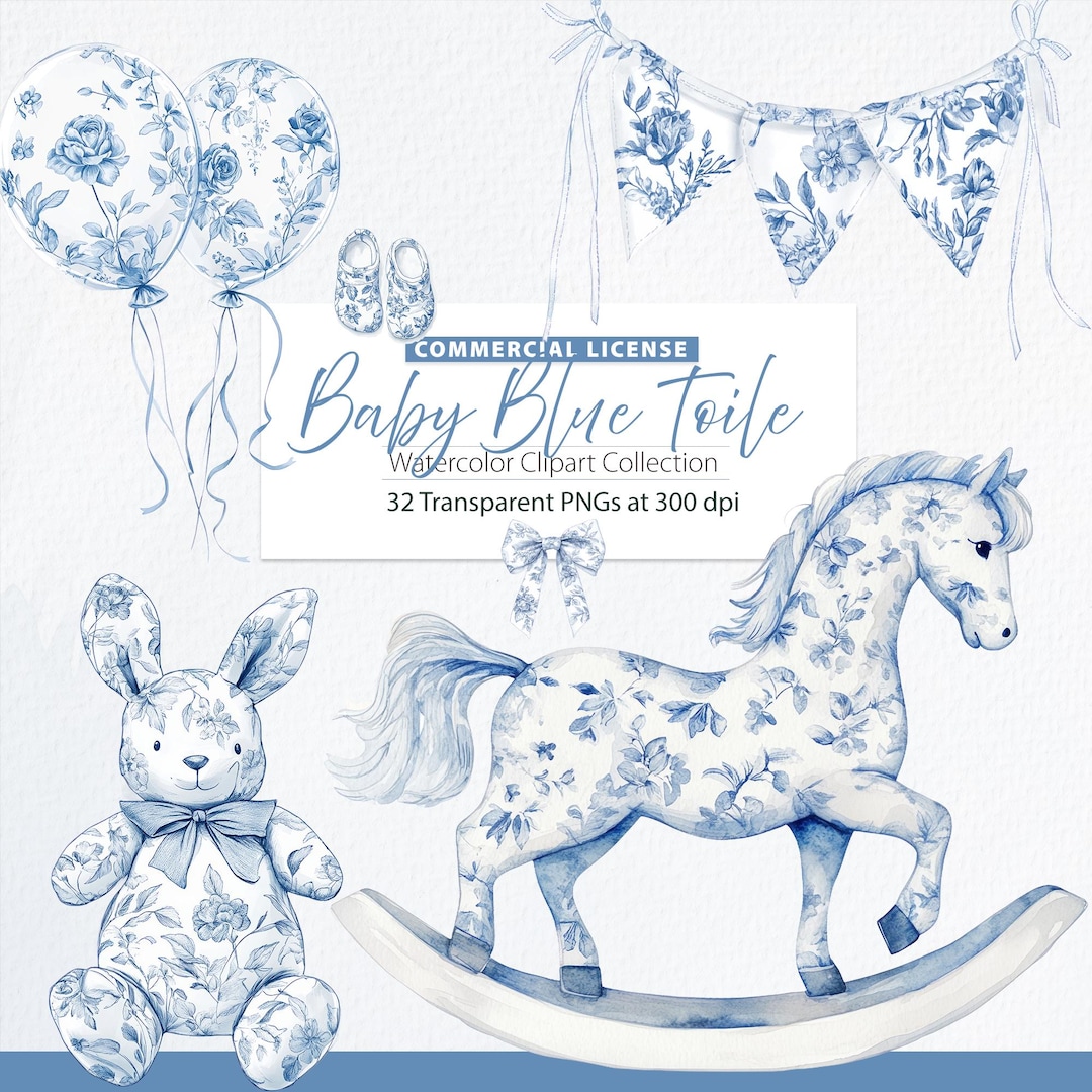 Toile Nursery Clipart, Blue Toile Clipart, Chinoiserie Png, French Toil ...