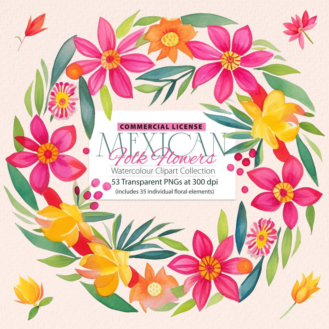 Fiesta Flowers Clipart, Mexican Clipart, Mexican Party, Fiesta Mexicana ...