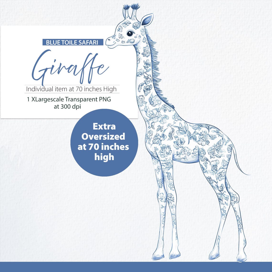 EXTRA OVERSIZED 70 Inch, Toile Giraffe, Blue Toile Clipart, Chinoiserie ...