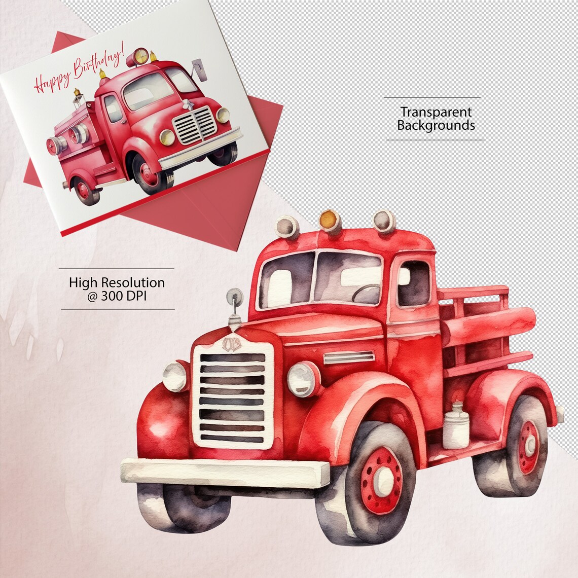 Red Firetruck Watercolor Clipart, Fire Engine PNG (digital Download) - Etsy
