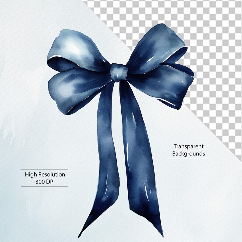 Watercolor Blue Bow Clipart, Coquette Bow Clipart, Watercolor Navy ...