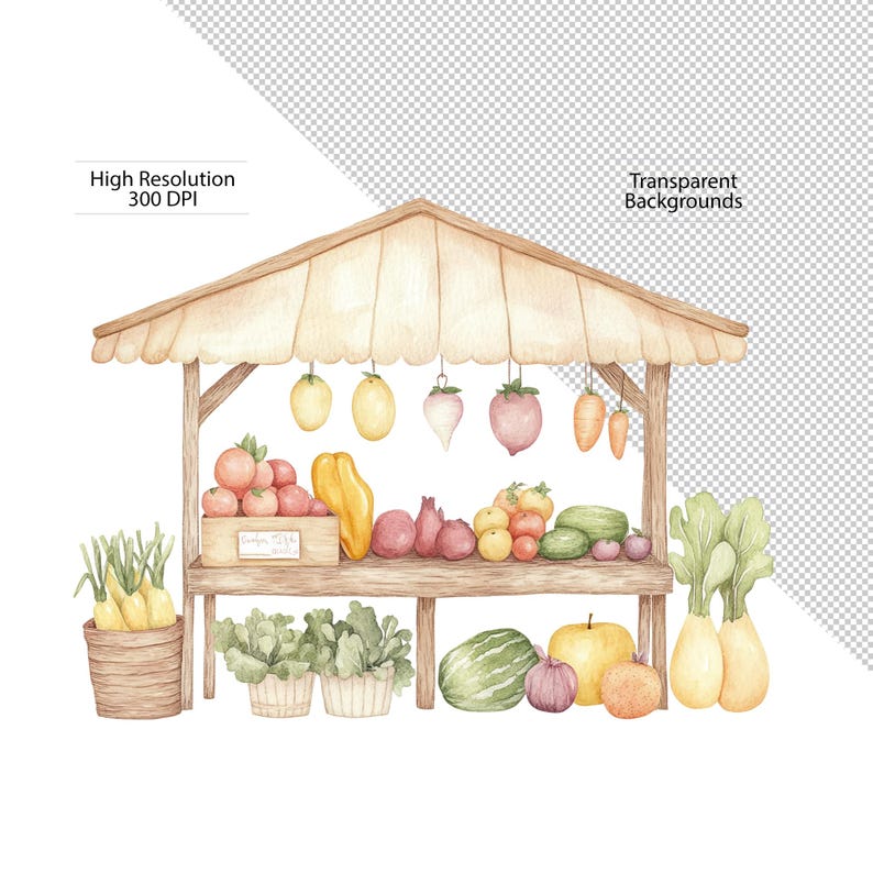 Watercolor Farmers Market Clipart, Market Stands, Baby Shower ...