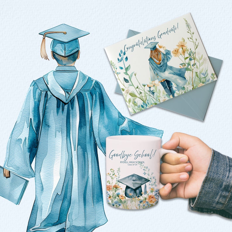 Watercolor Graduation Clipart, Cap and Gown, 2024 (digital Download) - Etsy