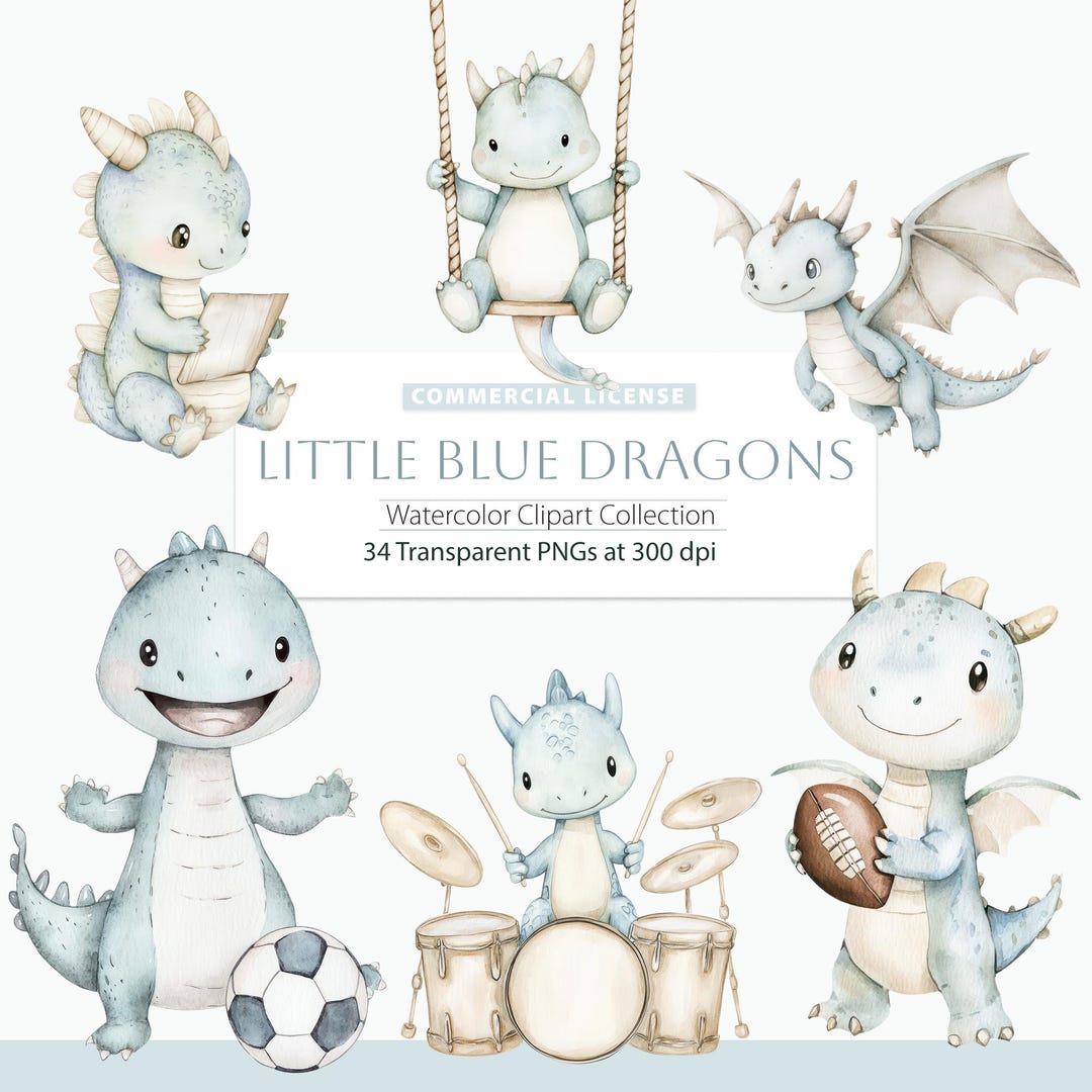 Cute Watercolor Dragon Clipart, Transparent Dragon, Dragon Books ...
