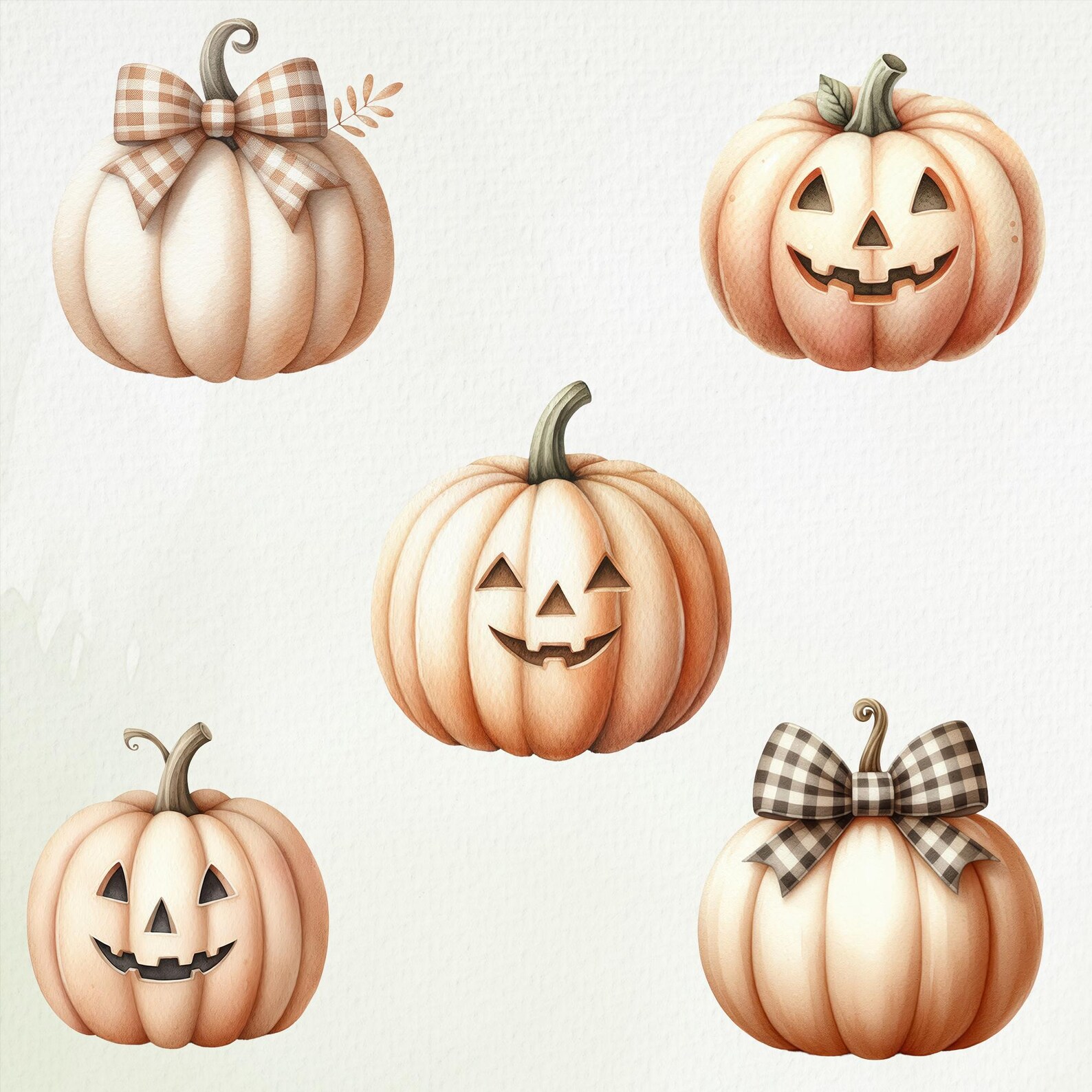 Watercolor Pumpkin Clipart, Plaid Pumpkin Clipart, White, Beige ...