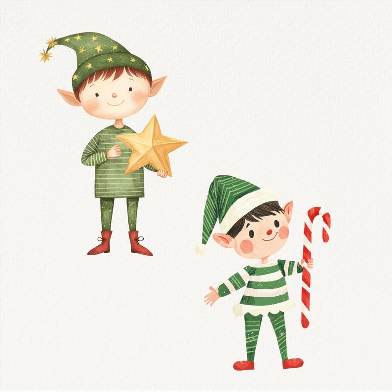 Christmas Elf Boys Clipart, Festive Elf Clipart, Holiday Elf Clipart ...