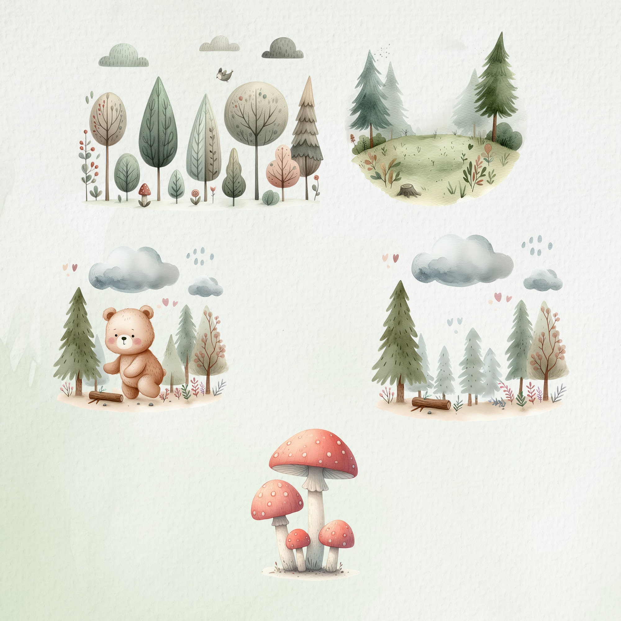 Woodland Animals Watercolor Clipart, Forest Animals Clip Art, Nursery ...