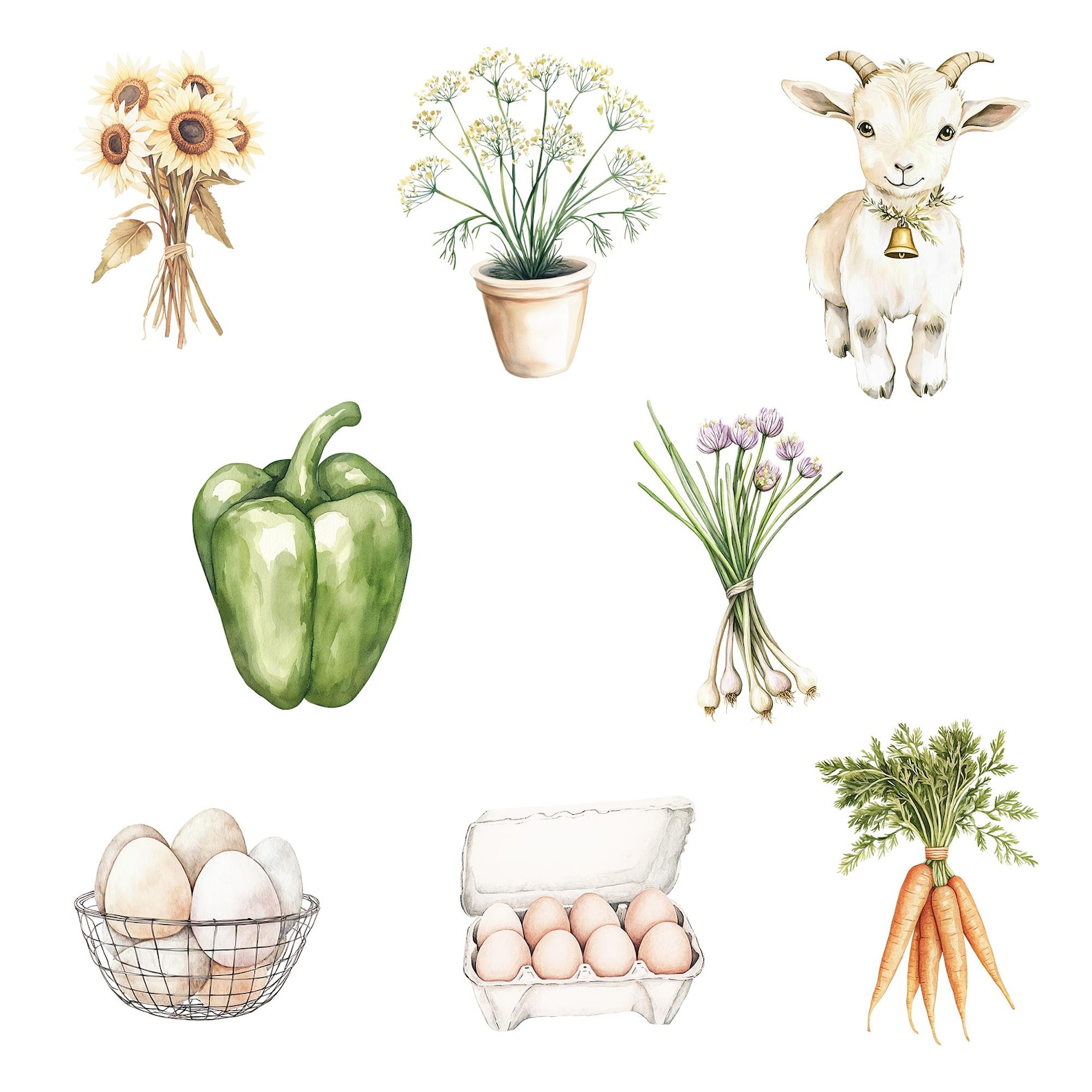 Watercolor Farmers Market Clipart, Market Stands, Baby Shower ...