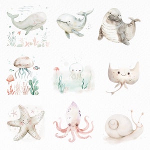 Under the Sea Watercolor Clipart, Nautical Clipart, Sea Animals ...
