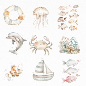 Under the Sea Watercolor Clipart, Nautical Clipart, Sea Animals ...