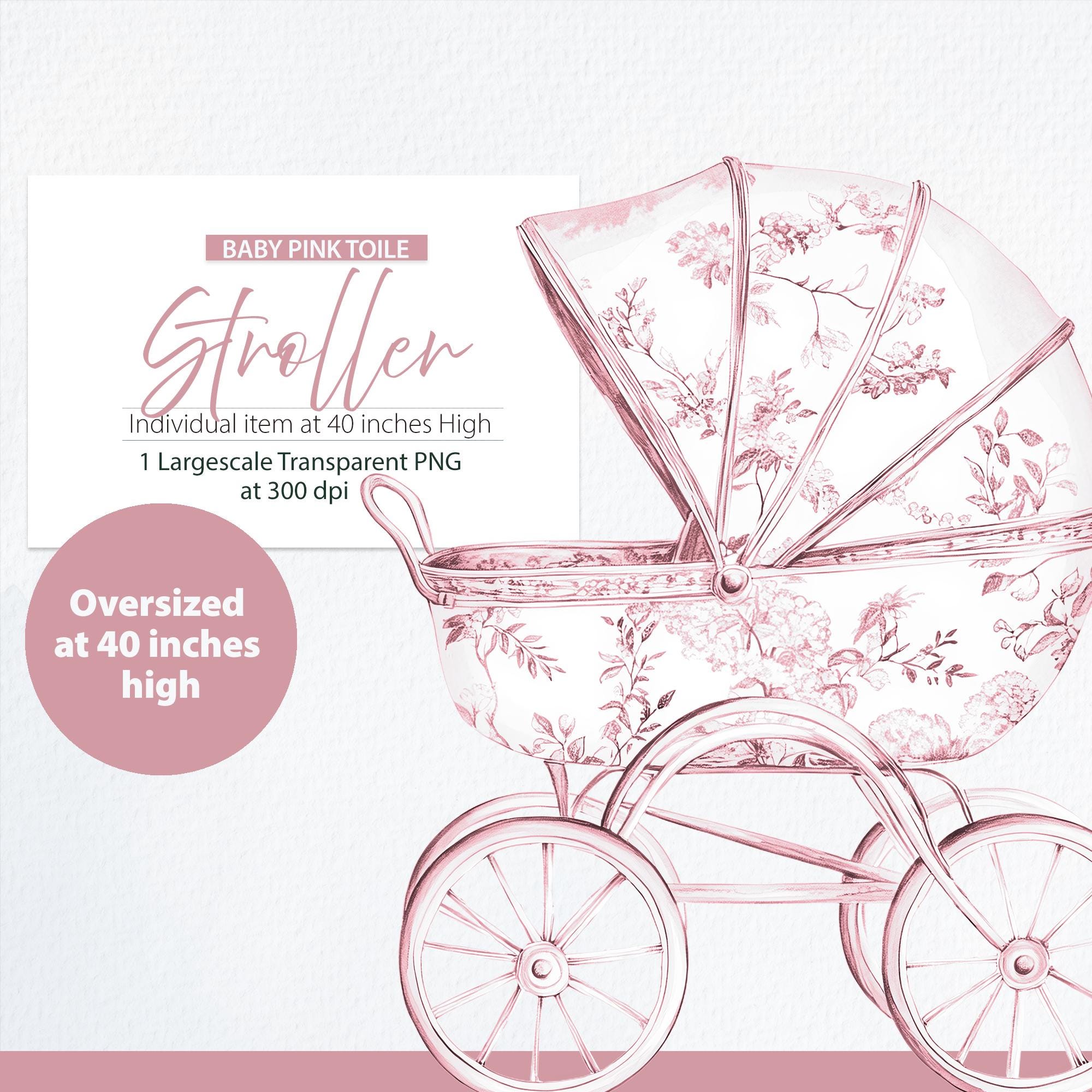 OVERSIZE Toile Nursery, Pink Toile Stroller, Pram, Chinoiserie Png ...