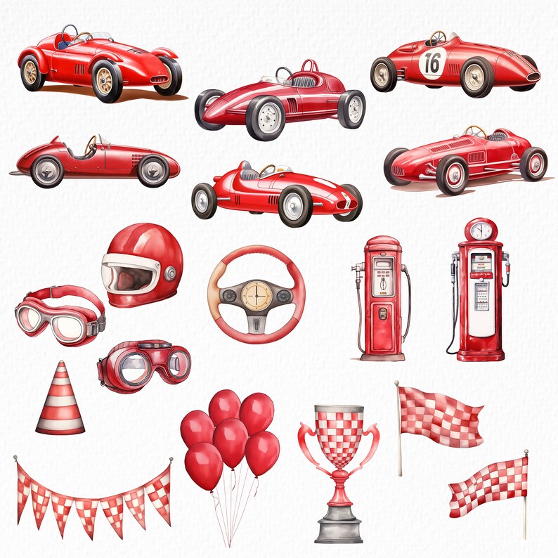 Race Car Clipart, Vintage Racecar, Watercolor Racecar, Vintage Cute ...
