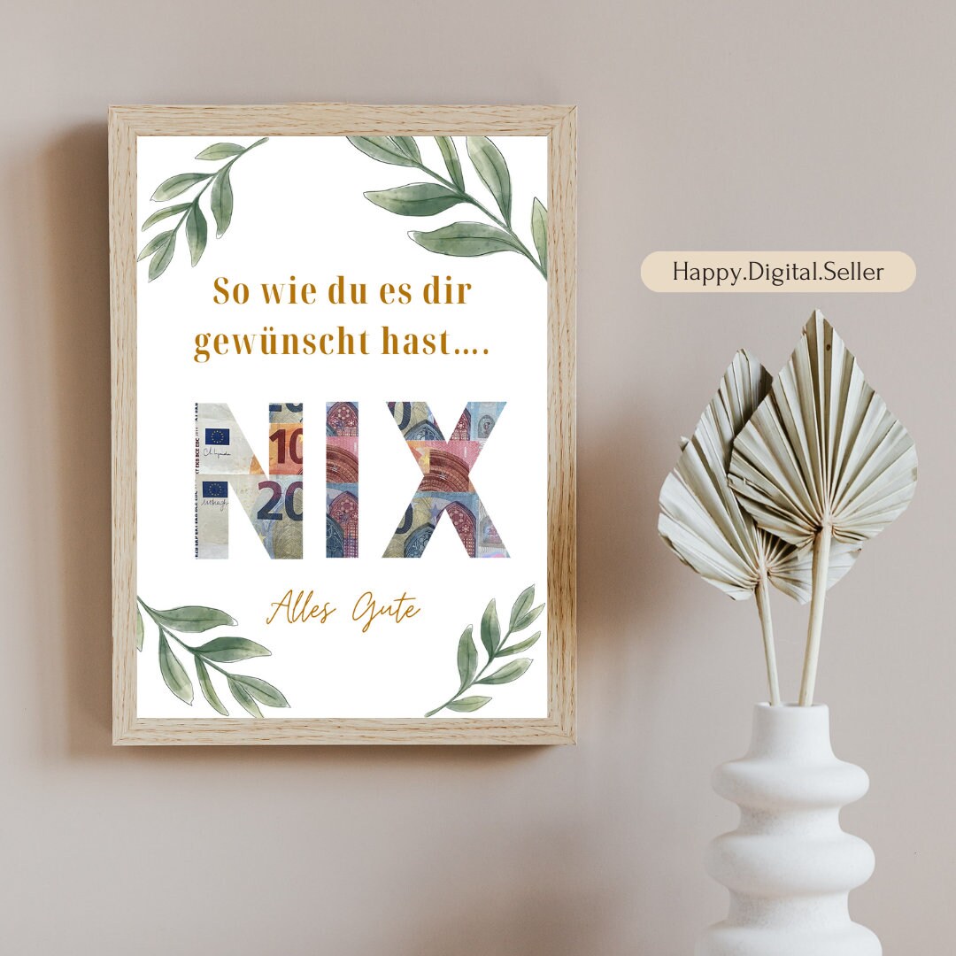 Money Gift Nix / Birthday / Birthday / Download to Print / Gift for ...
