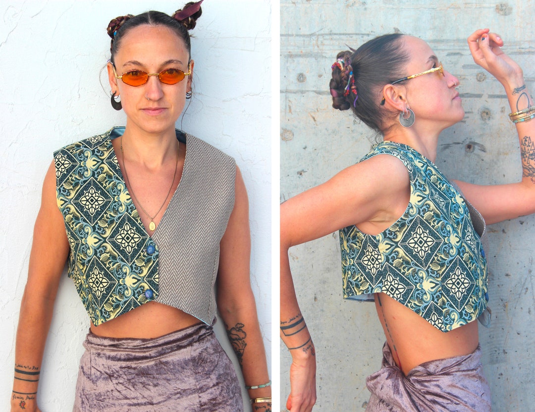 Hypnotic Pattern Crop Vest, Handmade Clothes, Upcycled Clothes, Unique ...