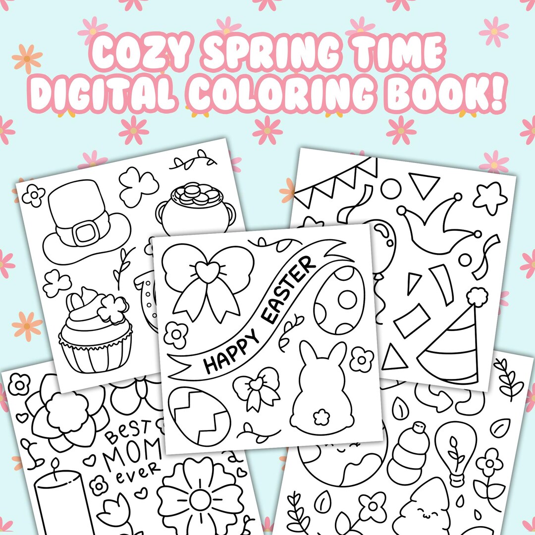 Spring Coloring Book: Simple Easter, Mother's Day Designs (digital ...