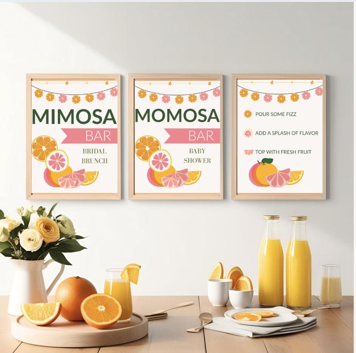 Mimosa Bar Sign Printable – 8.5x11 Editable Canva Template | Bridal ...