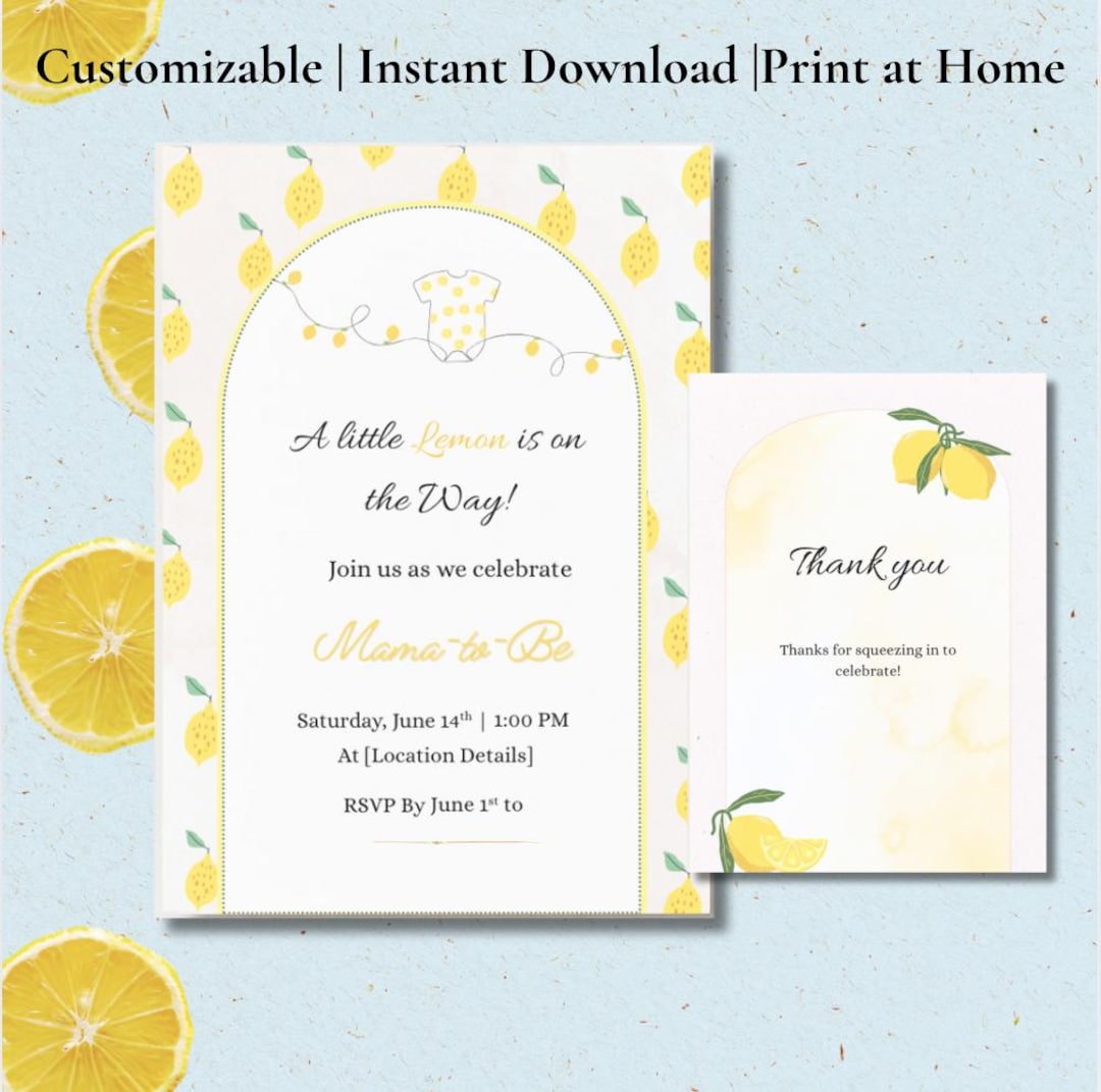 Lemon Baby Shower Printable Bundle | Little Lemon Theme | Invite, Thank ...