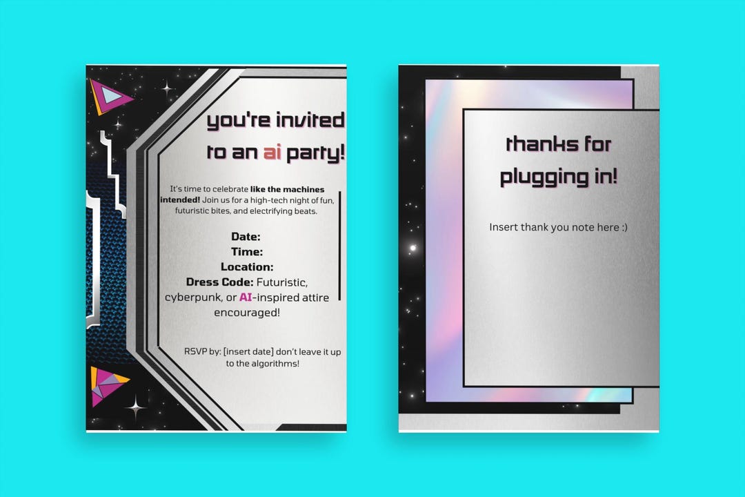 AI Party Invitation, Thank You Card & Menu | Futuristic Cyberpunk Party ...