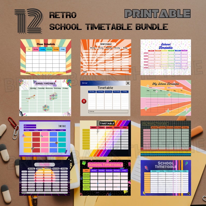 Retro School Timetable Set, School Timetable Bundle, School Class ...