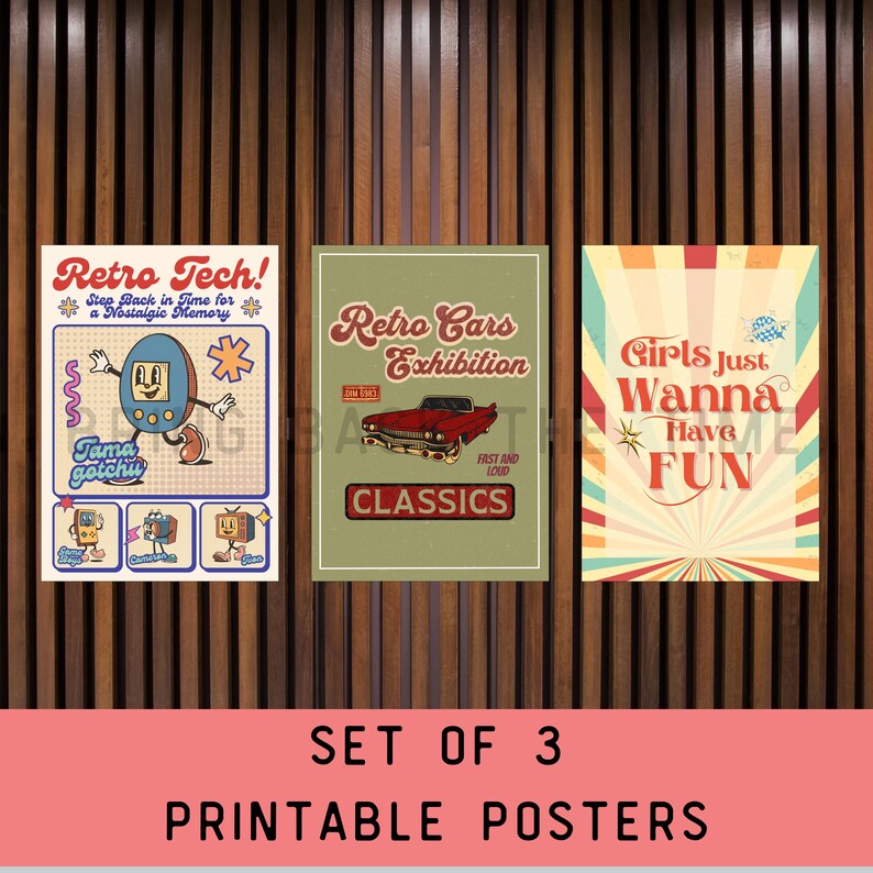 Retro Themed Posters Set, Vintage Decoration Bundle, Vintage Art Print ...