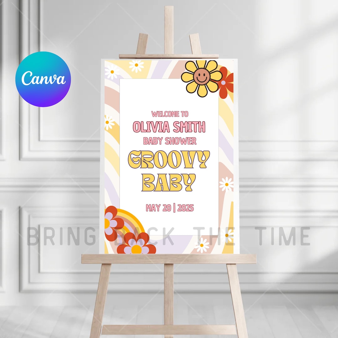 Groovy Baby Shower Poster, 70s Baby Shower Welcome Sign, Groovy Themed ...