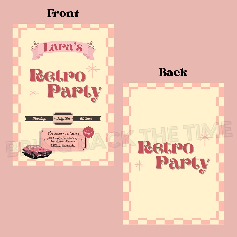 Editable Retro Invitation, Vintage Invitation, Customizable Birthday ...