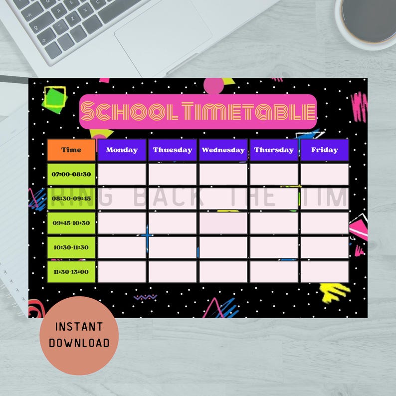 Retro School Timetable Set, School Timetable Bundle, School Class ...