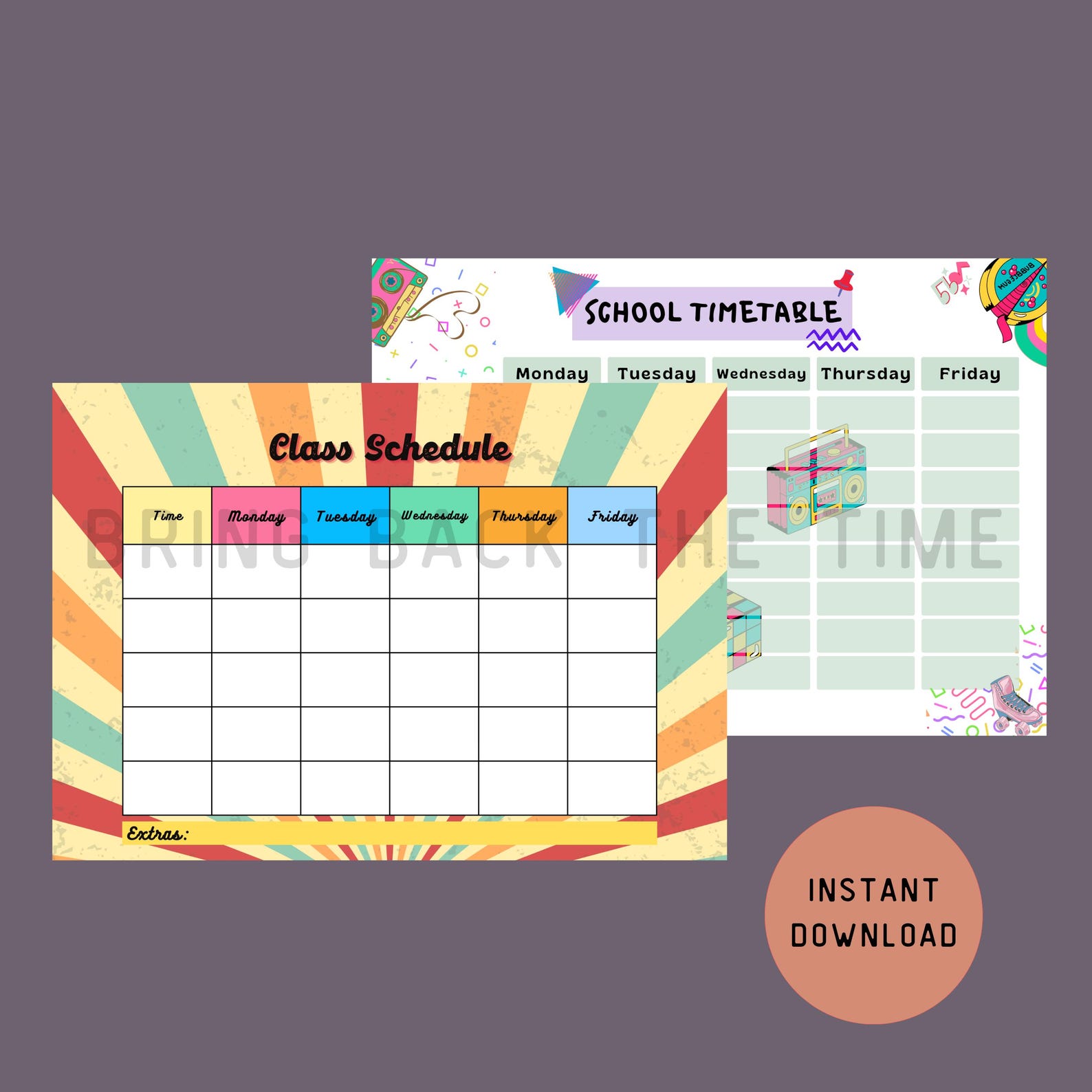 Retro School Timetable Set, School Timetable Bundle, School Class ...