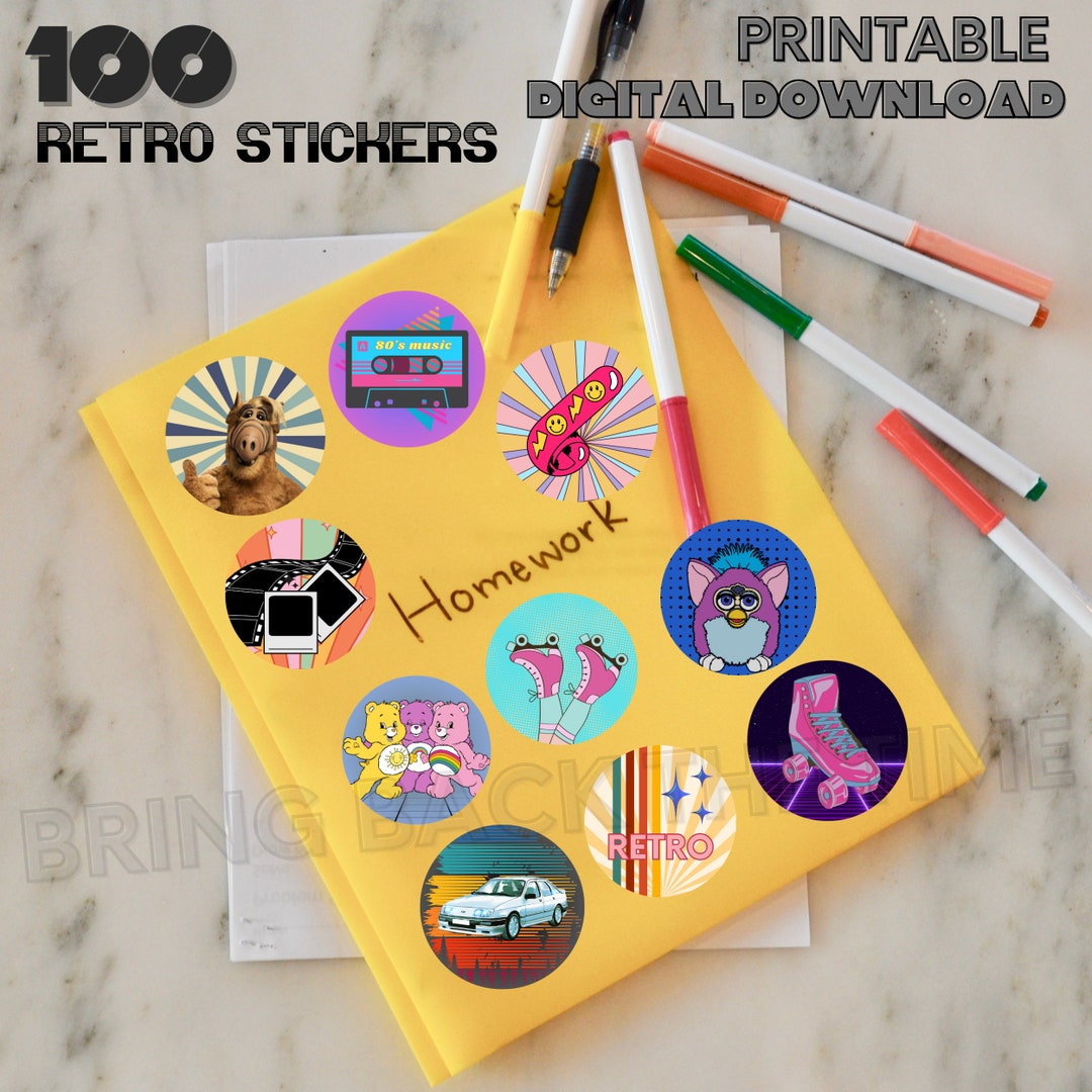Nostalgic Retro Stickers Pack, 80s 90s Stickers Bundle, Retro Theme ...