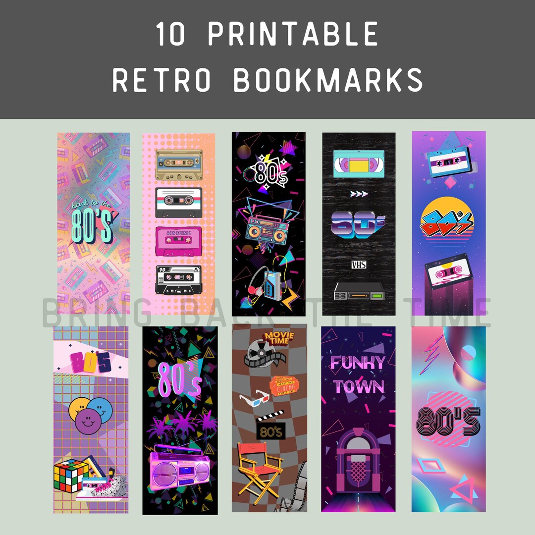 Retro Bookmarks Bundle, Vintage Page Markers, 80s Inspired Retro ...