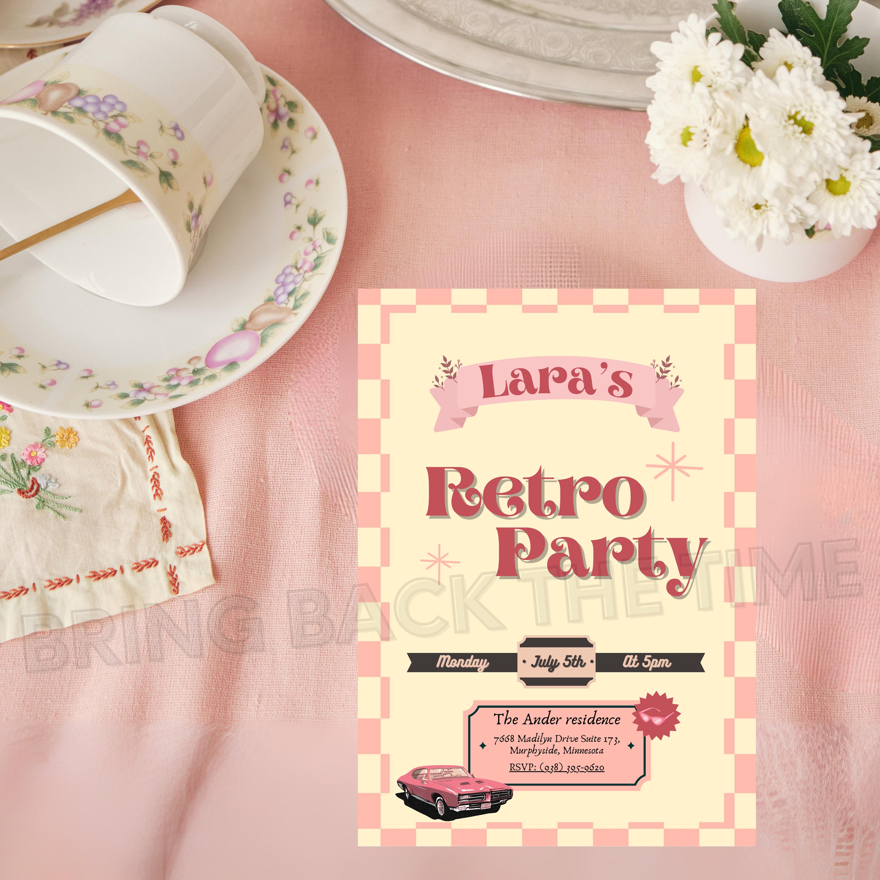 Editable Retro Invitation, Vintage Invitation, Customizable Birthday ...