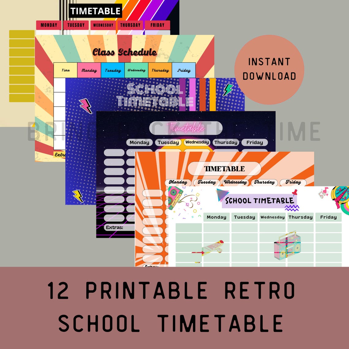Retro School Timetable Set, School Timetable Bundle, School Class ...