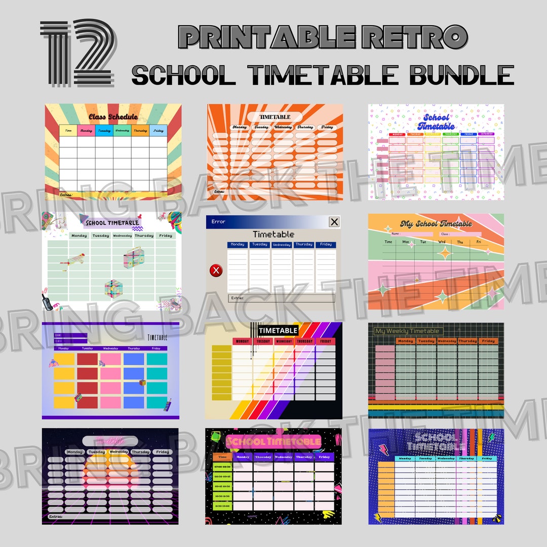 Retro School Timetable Set, School Timetable Bundle, School Class ...
