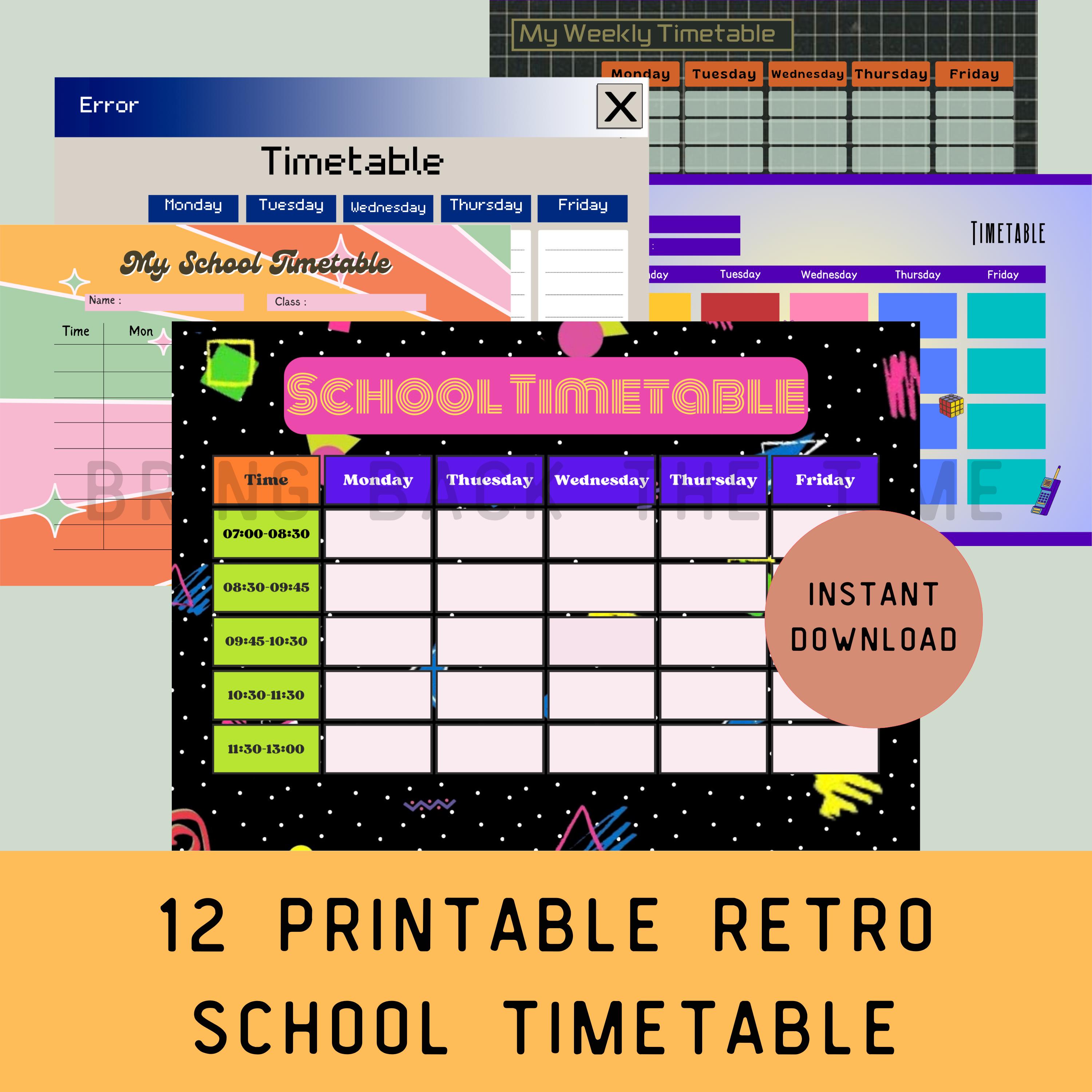 Retro School Timetable Set, School Timetable Bundle, School Class ...