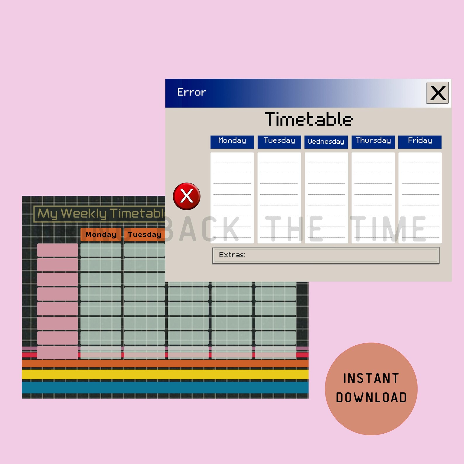 Retro School Timetable Set, School Timetable Bundle, School Class ...