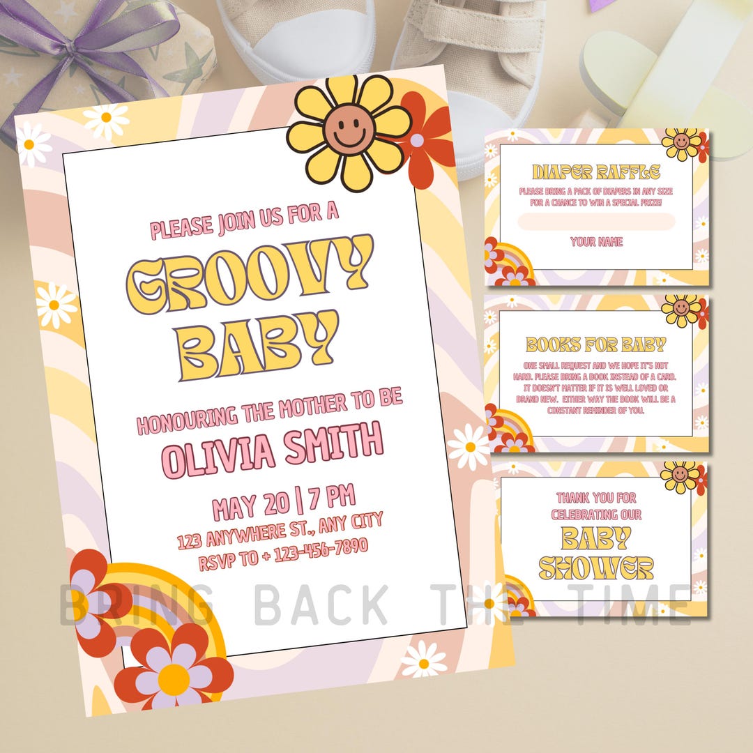 Groovy Baby Shower Set, Retro Baby Shower Set, Groovy Baby Shower, 70s ...