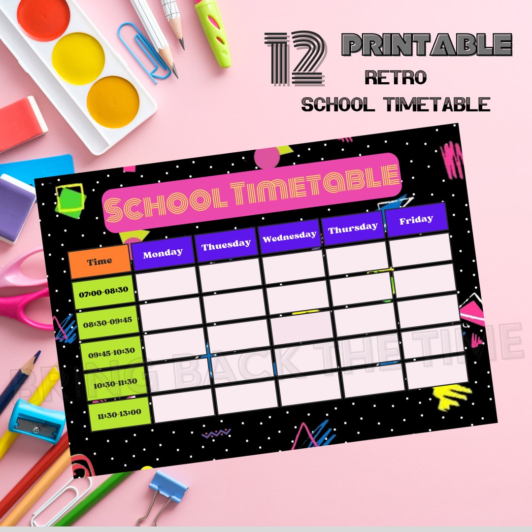Retro School Timetable Set, School Timetable Bundle, School Class ...