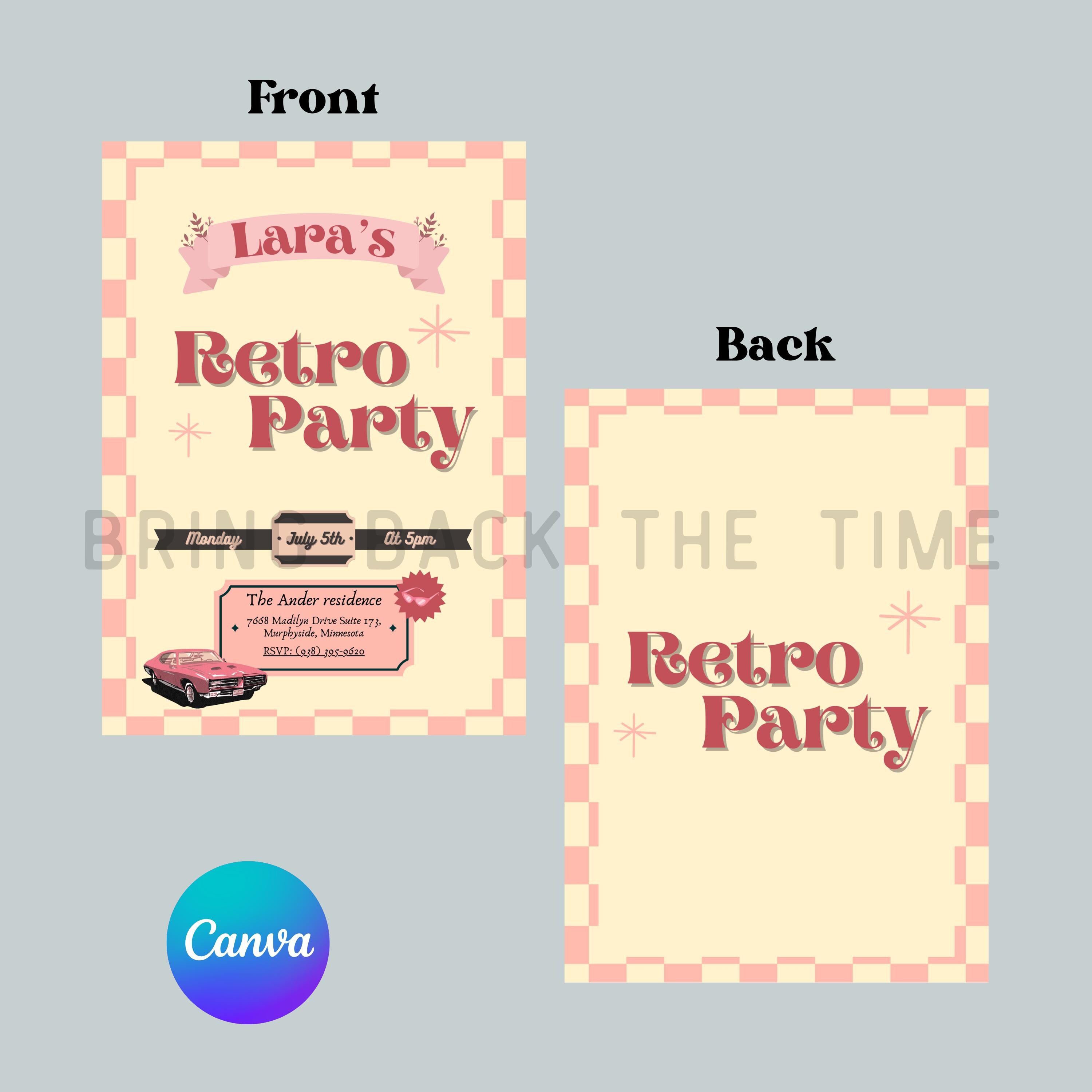 Editable Retro Invitation, Vintage Invitation, Customizable Birthday ...