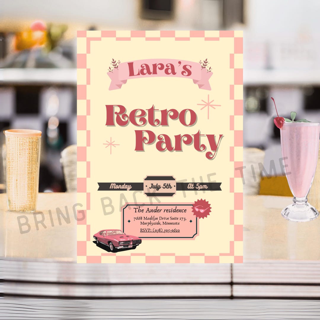 Editable Retro Invitation, Vintage Invitation, Customizable Birthday ...
