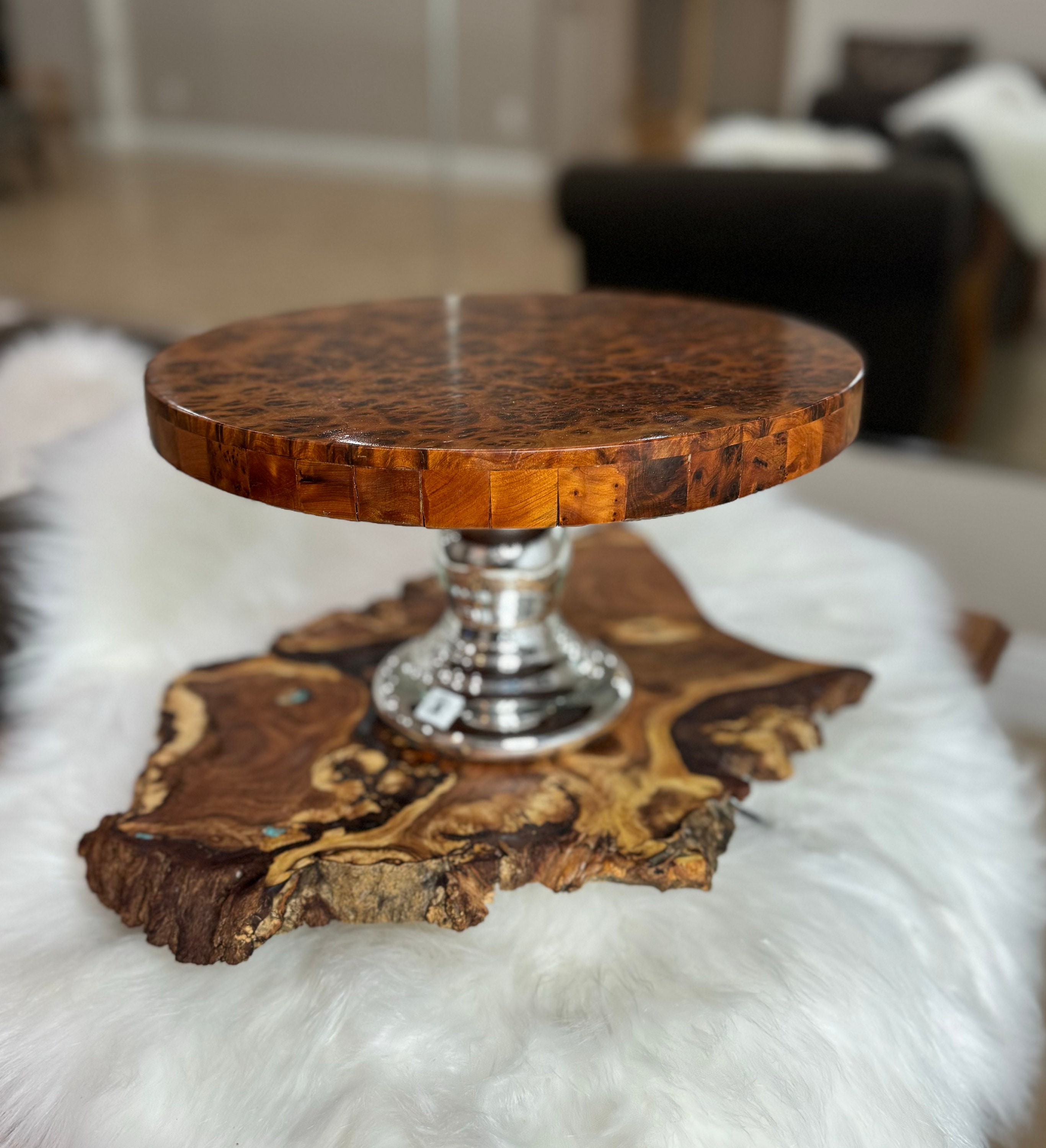 Cake Stand Chrome Pedestal Cake Display Beautiful Wood Platter With ...