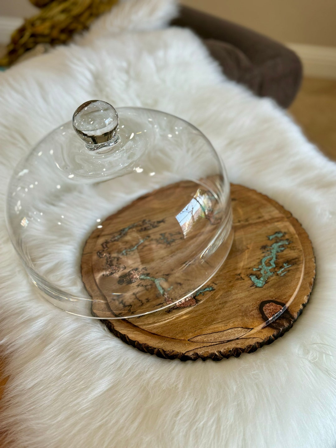 Unique Cake Plate With Dome Cupcake Platter Domed Dessert Tray Wood ...