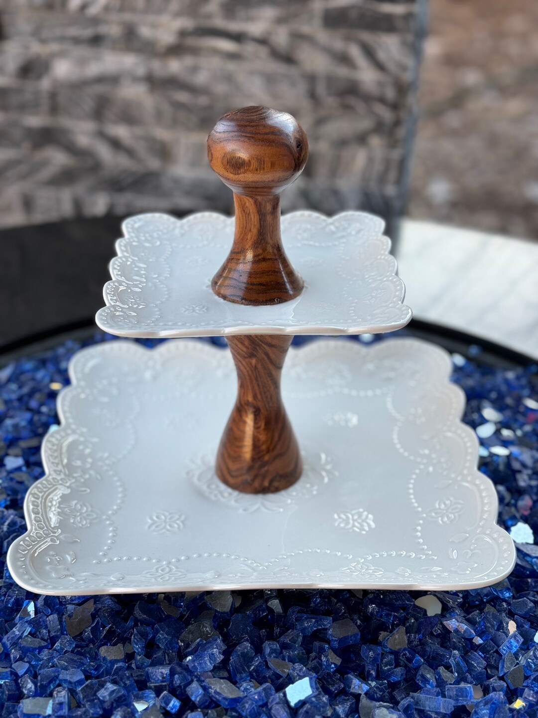 2 Tiered Square Decorative Serving Tray Home Decor Display Stand ...