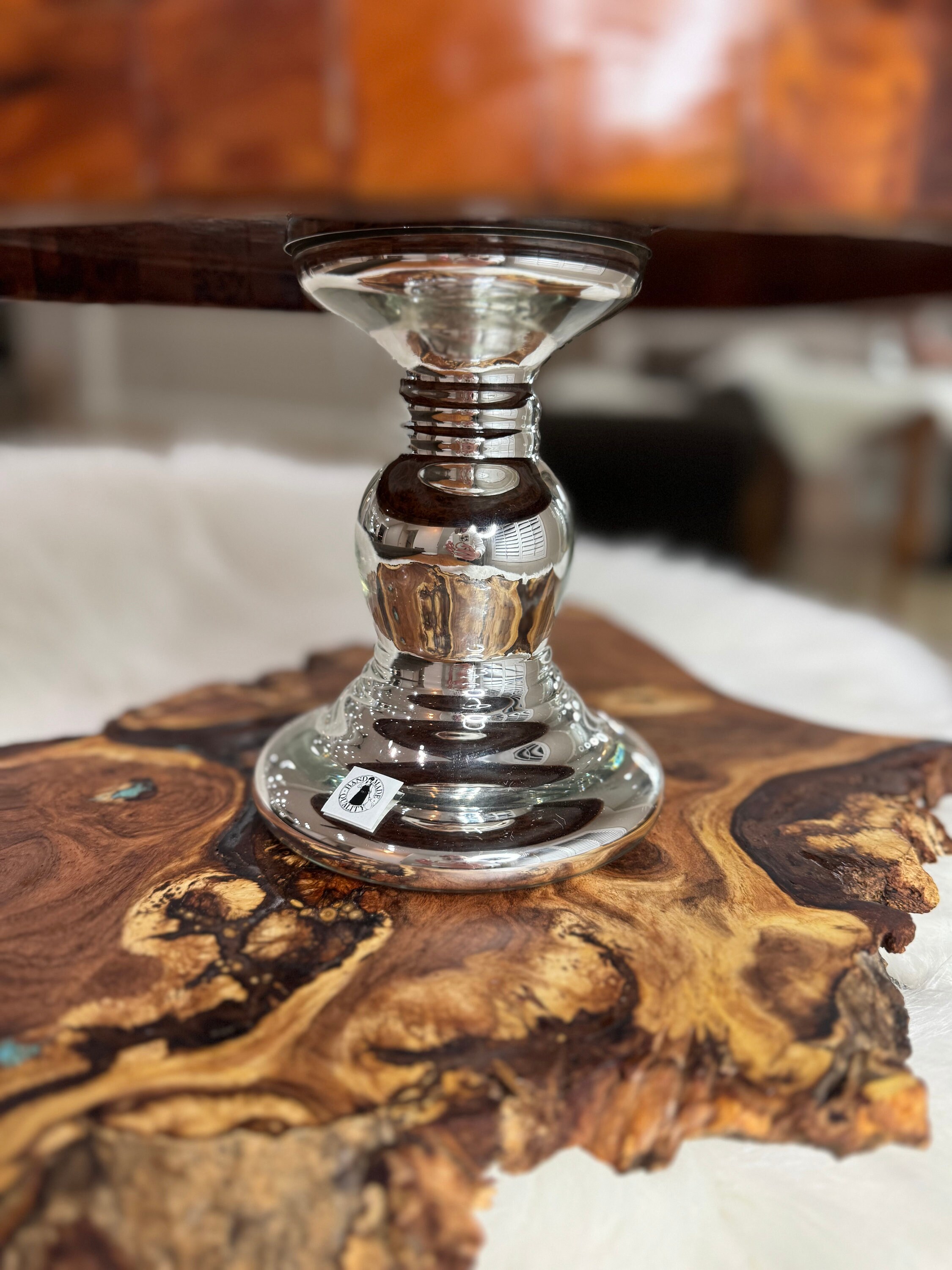 Cake Stand Chrome Pedestal Cake Display Beautiful Wood Platter With ...