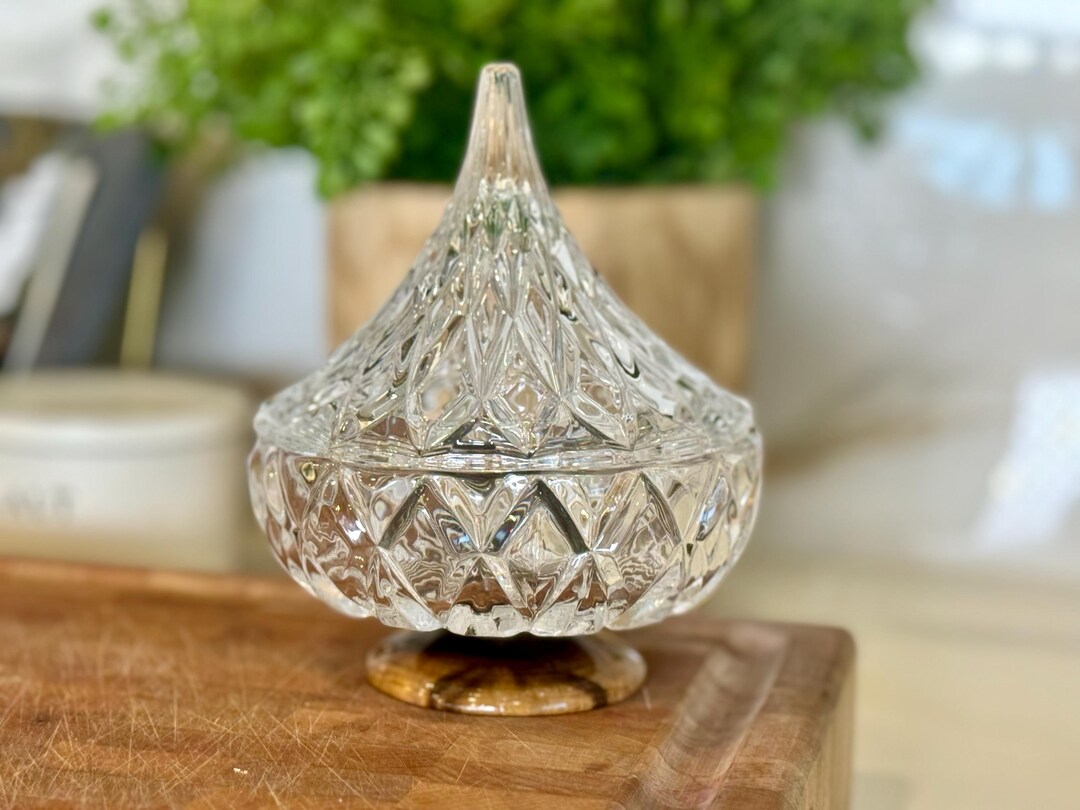 Decorative Glass Candy Stand Non-leaded Crystal Glass Bowl Display Wood ...