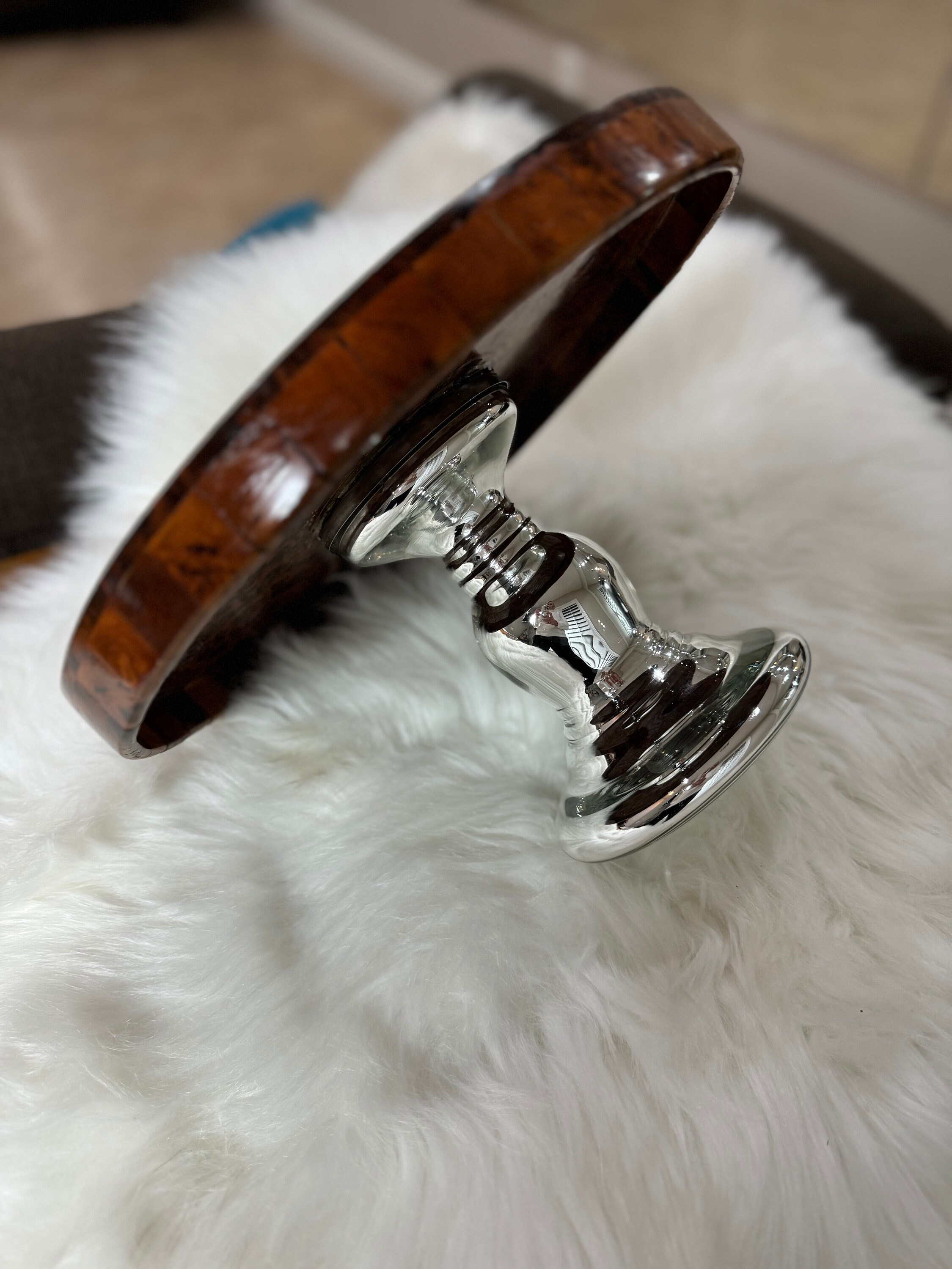 Cake Stand Chrome Pedestal Cake Display Beautiful Wood Platter With ...